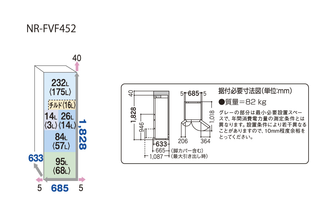 詳細情報 パナソニックトップユニット冷蔵庫 NR-FVF452 | 冷蔵庫 | Panasonic